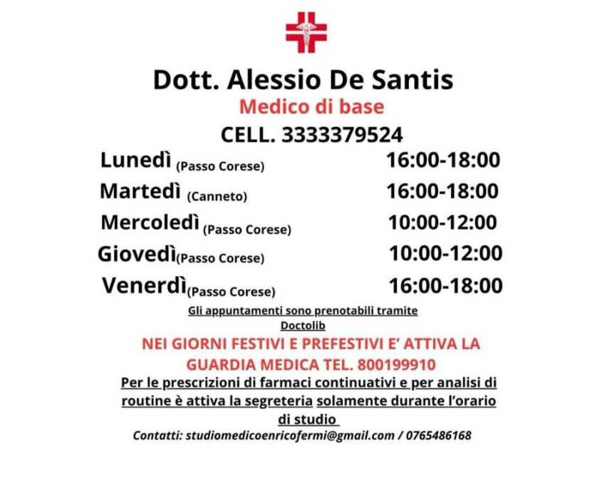 Dott. Alessio De Santis, Medico di medicina generale a Passo Corese ...